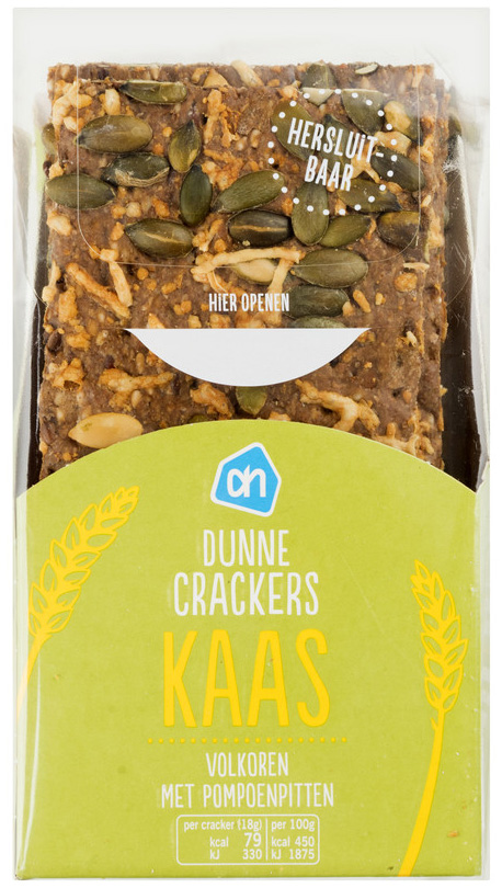 AH (ALBERT HEIJN) DUNNE CRACKERS KAAS VOLKOREN MET POMPOENPITTEN ...